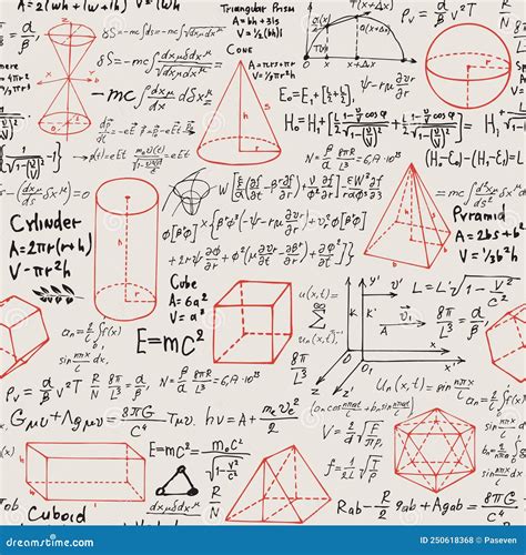 Seamless Pattern With Black Handwritten Text Mathematical Formulas And Equations Stock Vector