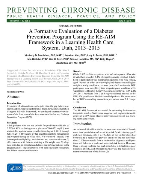 Pdf A Formative Evaluation Of A Diabetes Prevention Program Using The Re Aim Framework In A