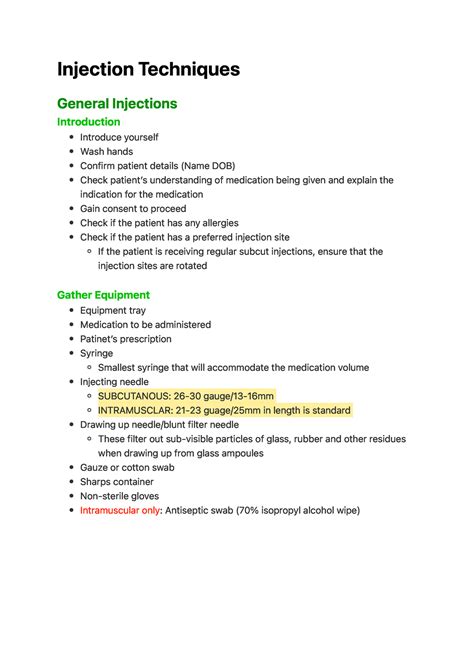 Injection Techniques I N J E C T I O N Te C H N I Q U E S General