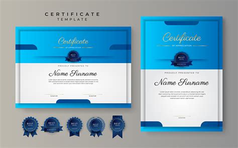 고급 배지와 현대적인 라인 패턴과 업적 경계 템플릿의 현대적인 트렌디 한 미래 지향적 인 라이트 블루 인증서 수상 비즈니스 및 교육 요구 사항 감탄에 대한 스톡 벡터 아트
