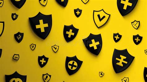 Bright Safety Sign Icons Create A Shield Shape On A Vibrant Yellow