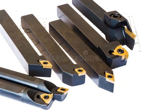 Indexable Lathe Tools With Replaceable Tips Set On White Background