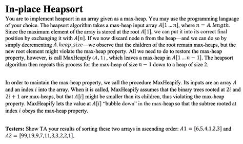 In Place Heapsortyou Are To ﻿implement Heapsort In An