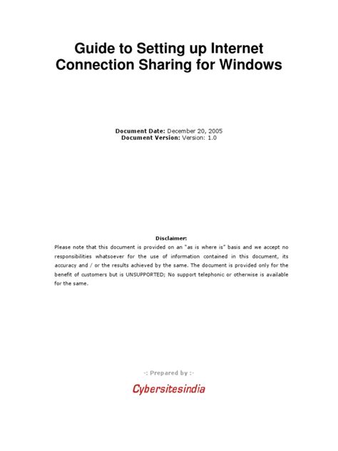 pdf guide to setting up internet connection sharing for windows