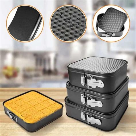 Комплект квадратни форми за торта с падащо дъно 3 броя 24 26 28 см 830281