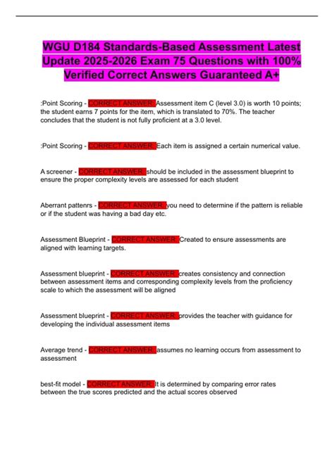 Wgu D184 Standards Based Assessment Latest Update Exam 75 Questions With 100 Verified Correct