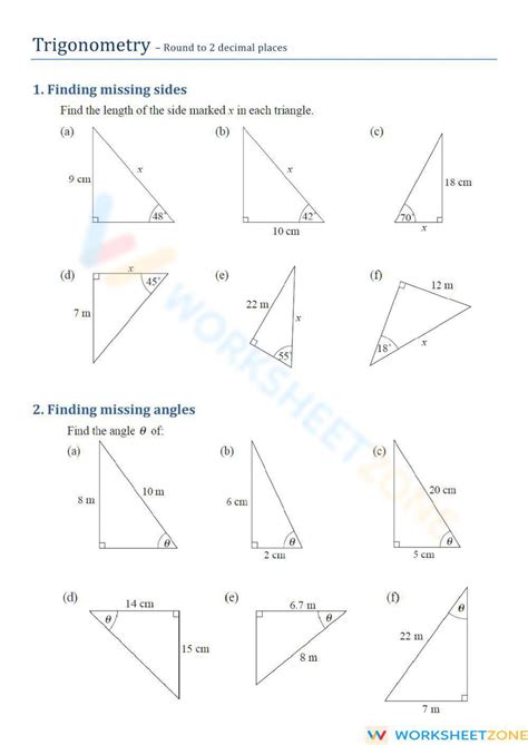 Solved Right Triangle Trigonometry Worksheet Name Find The