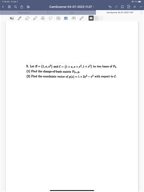 solved 8 let b {1 x x2} and c {1 x x x2 1 x2} be two bases