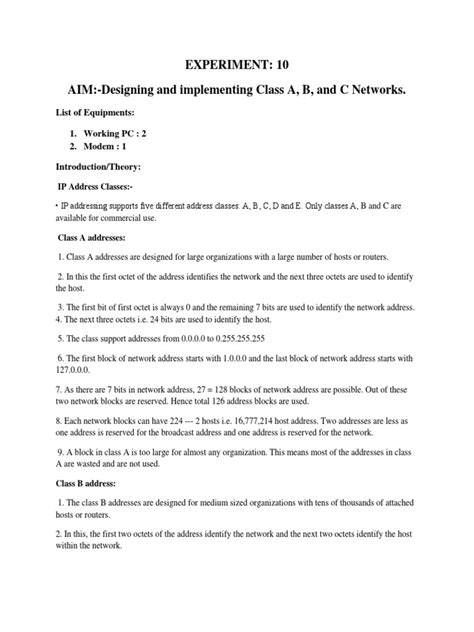 Experiment 10 Aim Designing And Implementing Class A B And C