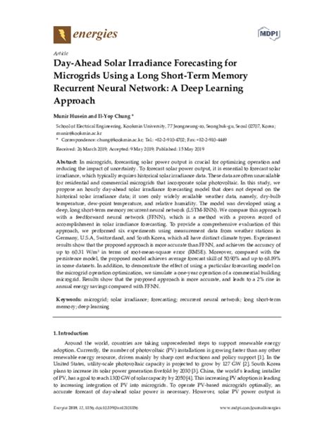 Pdf Day Ahead Solar Irradiance Forecasting For Microgrids Using A