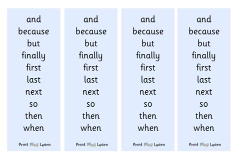 Conjunctions Connectives Word Mat Book Mark Printable Teaching