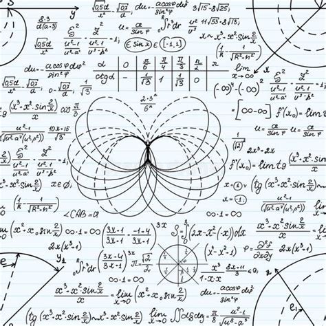 Mathematical Vector Seamless Pattern With Geometrical Figures And Formulas Handwritten On A