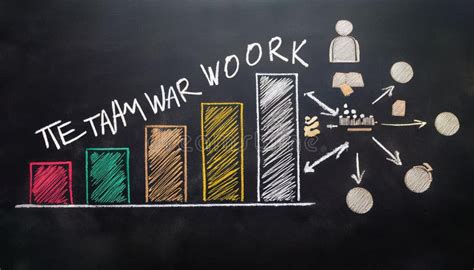 Teamwork Concept Chart With Business Elements Hand Drawn On Blackboard Stock Illustration