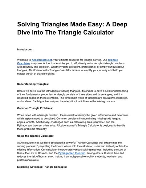 Ppt Title Solving Triangles Made Easy A Deep Dive Into The Triangle