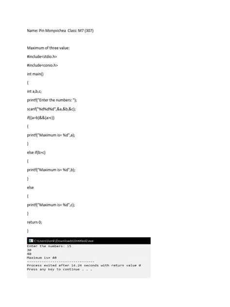 C Program To Find Maximum Of Three Pdf Teaching Methods And Materials