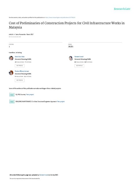 Cost Of Preliminaries Of Construction Projects For Pdf Standard Deviation Engineering