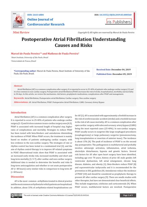 Pdf Postoperative Atrial Fibrillation Understanding Causes And Risks