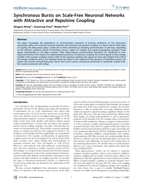 Pdf Synchronous Bursts On Scale Free Neuronal Networks With Attractive And Repulsive Coupling