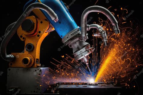 Premium Ai Image Robot Arm Welding Spot With Pinpoint Accuracy