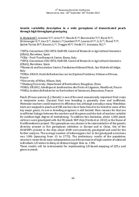 Pdf Genetic Variability Description In A Wide Germplasm Of