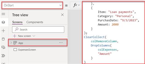 how to remove a column from power apps collection