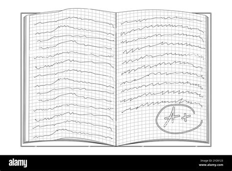 Vector Illustration Of An Open Notebook With Grid Paper And Handwritten