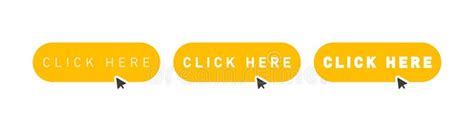 Click Here Set Yellow Button With Hand Pointer Clicking Vector Image