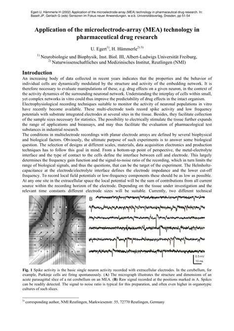 Pdf Application Of The Microelectrode Array Mea Technology In