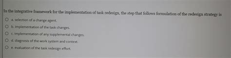 Solved In The Integrative Framework For The Implementation