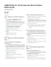 Chem 152 Lab 3 Buffers Pdf CHEM 152 Win 20 3 Thursday Labs 152 Lab 3 Report Buffers In Lab