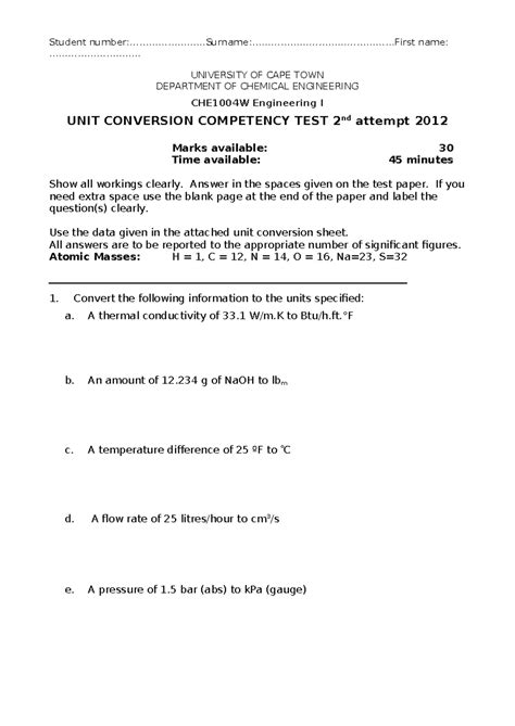 Unit Conversion Test Babe Studocu