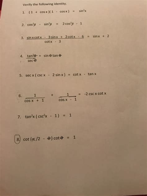 Solved Verify The Following Identity 1 1 Cosx 1 Cosx Chegg Com