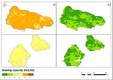 Model Estimated Annual Grazing Capacity For A Landsat 8 And B Download Scientific
