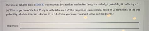 Solved The Table Of Random Digits Table B Was Produced By