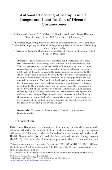 Pdf Automated Scoring Of Metaphase Cell Images And Identification Of Dicentric Chromosomes