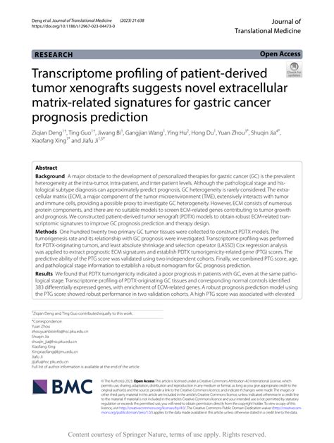 Pdf Transcriptome Profiling Of Patient Derived Tumor Xenografts Suggests Novel Extracellular