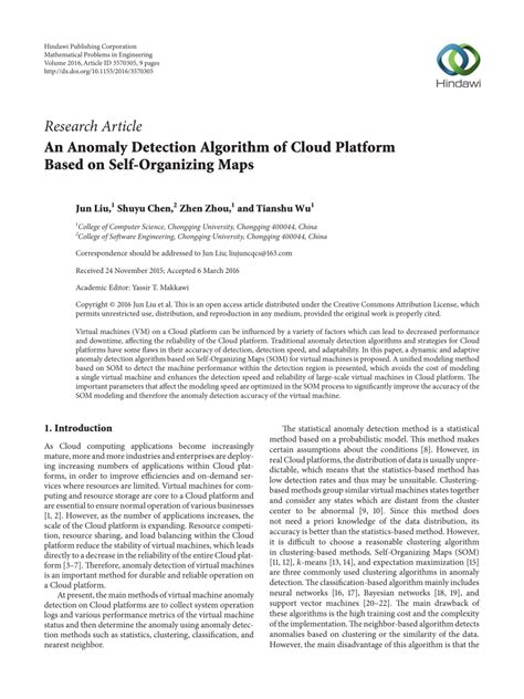 Pdf An Anomaly Detection Algorithm Of Cloud Platform Based On Self