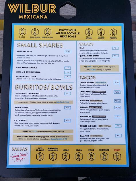 Menu At Wilbur Mexicana Restaurant Toronto