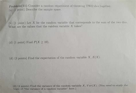 solved problem 11 consider a random experiment of throwing