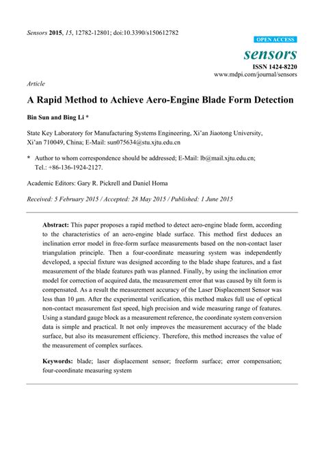 PDF A Rapid Method To Achieve Aero Engine Blade Form Detection
