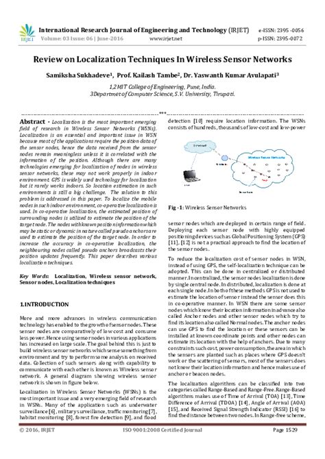 Pdf Review On Localization Techniques In Wireless Sensor Networks