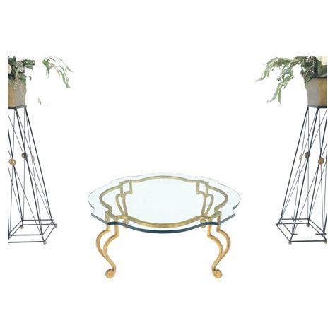 Twisted Wrought Iron Rope Gold Gilt Base Oval Racetrack Glass Top