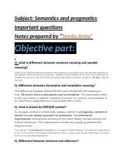 Semantics Imp Questions Docx Subject Semantics And Pragmatics Important Questions Notes