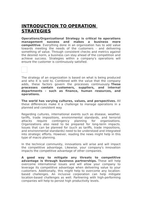 Introduction To Operation Strategies Introduction To Operation