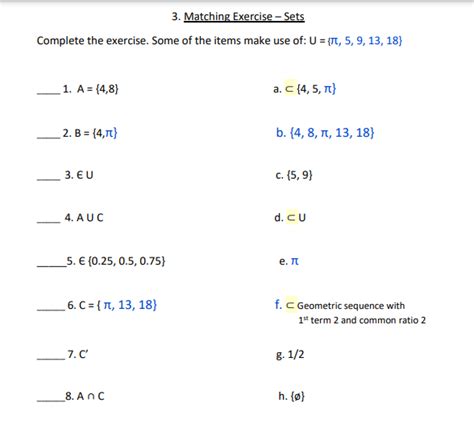 Solved Matching Exercise Sets Complete The Exercise Chegg Com