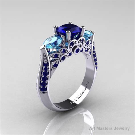White Gold Aquamarine And Sapphire Rings