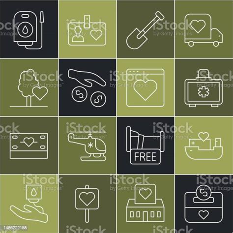 기부 및 자선 단체 인도주의 선박 구급 상자 삽 나무 심기 자원 봉사 팀 헌혈 및 데이트 앱 온라인 아이콘을 설정합니다 벡터 건강관리와 의술에 대한 스톡 벡터 아트 및 기타