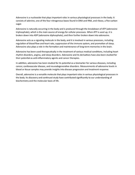 Bio Notes Adenosine Adenosine Is A Nucleoside That Plays Important