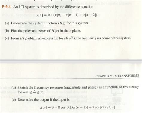 solved p 9 4 an lti system is described by the difference