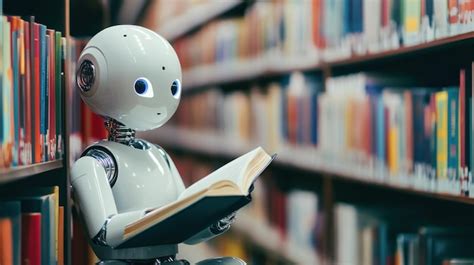 Robot Reading In Library Premium Ai Generated Image